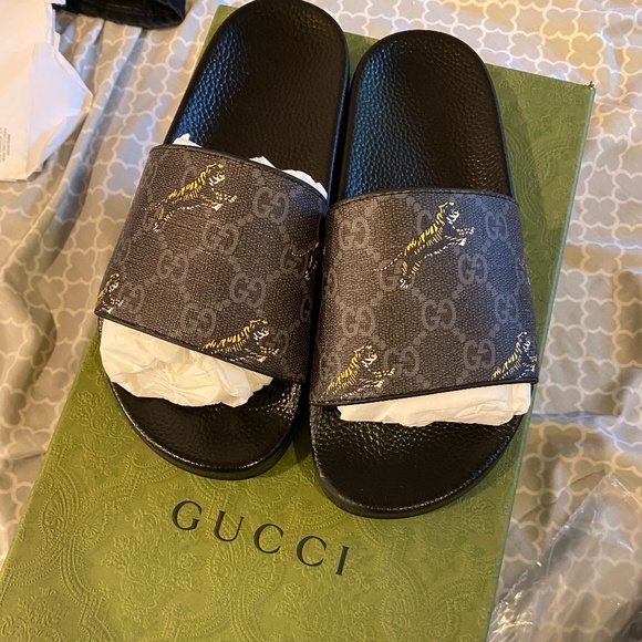Gucci | Shoes | Brand New Gucci Gg Supreme Tiger Slides | Poshmark